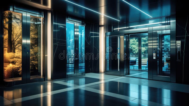 Tech Office Lobby Elevators Stock Illustration - Illustration of ...