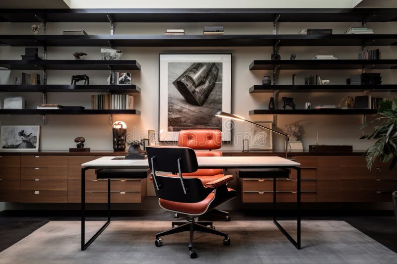 Tech-Oriented Home Office with Glass-Top Desk - AI Generated Stock ...