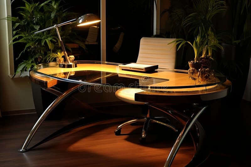 Tech-Oriented Home Office with Glass-Top Desk - AI Generated Stock ...