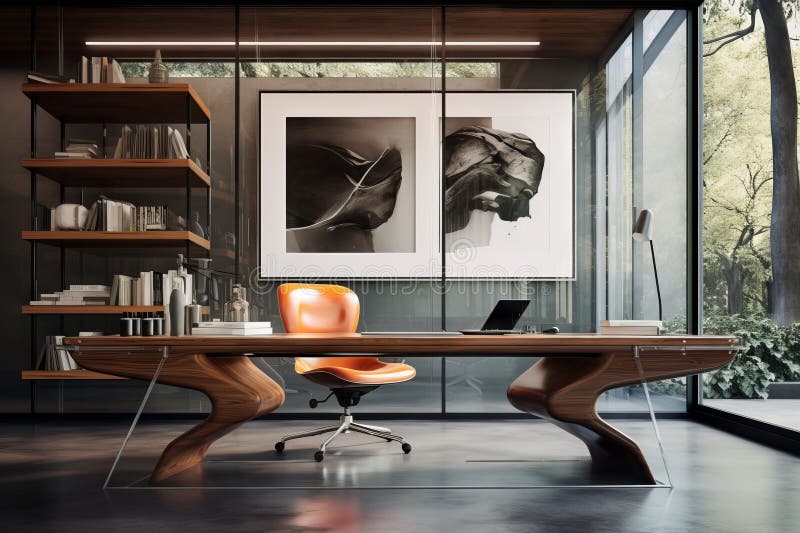 Tech-Oriented Home Office with Glass-Top Desk - AI Generated Stock ...