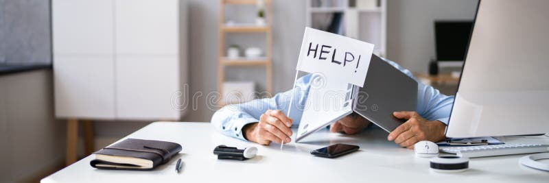 Tech Overload and Employee Trouble at Work Stock Image - Image of ...