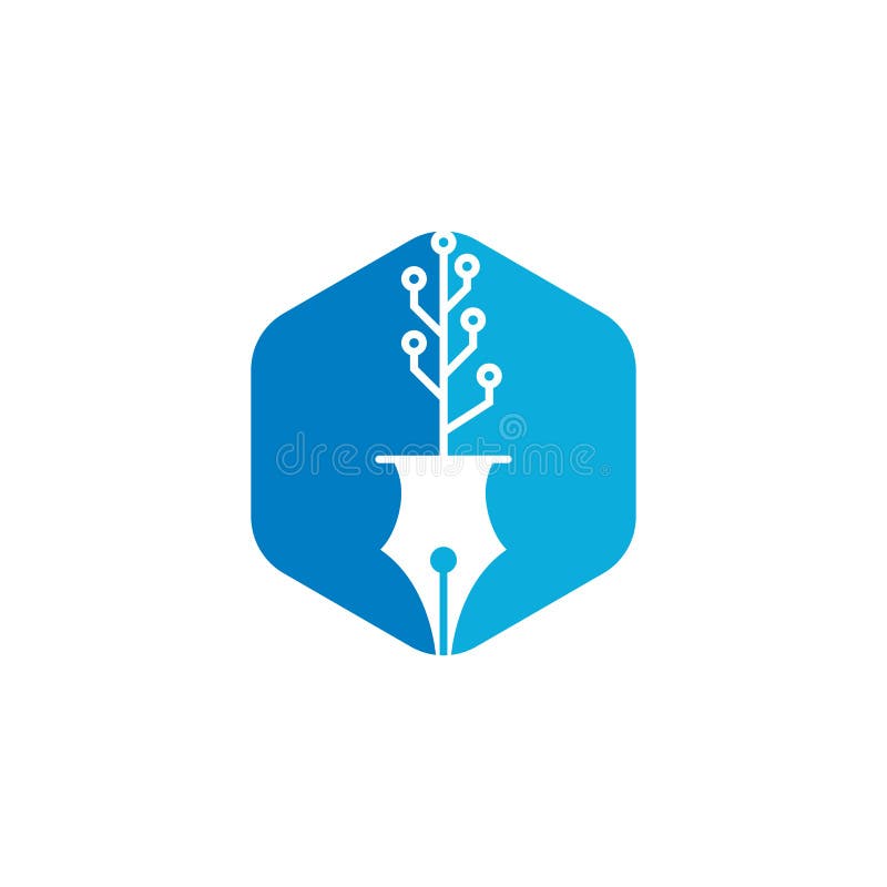 Tech Pen Logo. Tech Pen with Tech Tree Logo Design Stock Vector ...