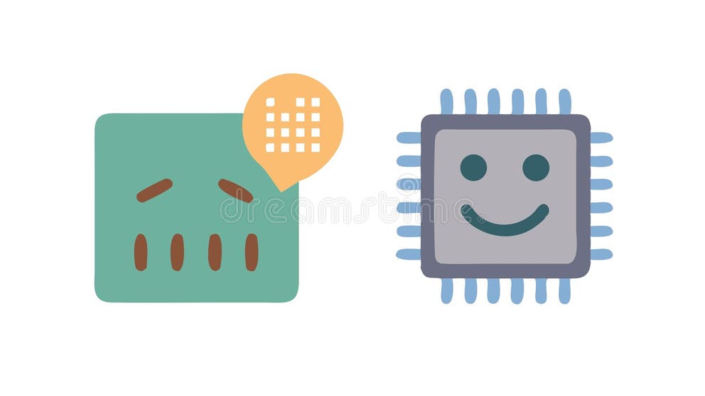 Tech Performance Issues, Microchip with Unhappy Face, Vector Design ...