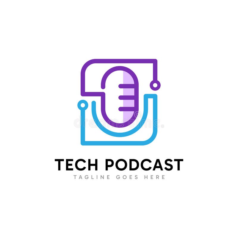 Tech Podcast Logo Design. Minimalist Microphone and Digital Tech ...