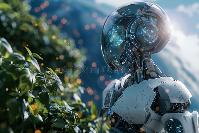 Tech Powered Robot in Eco Harmony, Symbolizing Earth Friendly AI ...