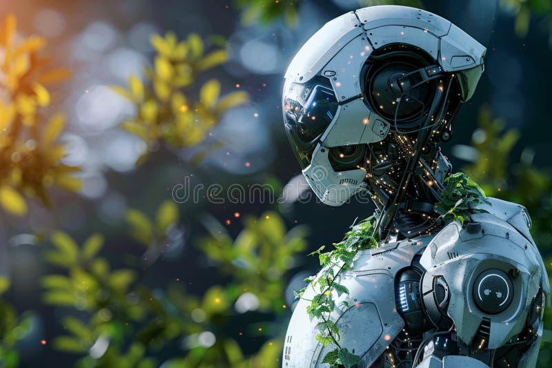 Tech Powered Robot in Eco Harmony, Symbolizing Earth Friendly AI ...
