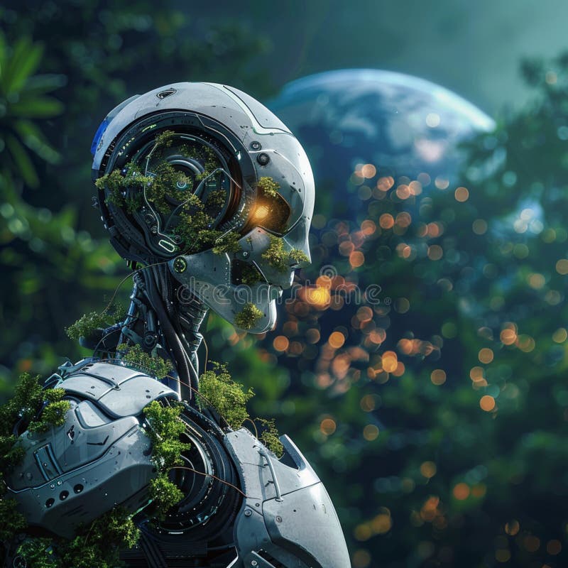 Tech Powered Robot in Eco Harmony, Symbolizing Earth Friendly AI ...