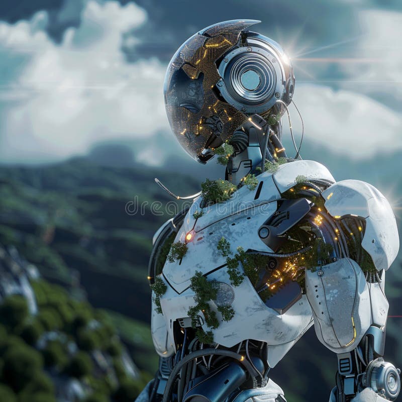 Tech Powered Robot in Eco Harmony, Symbolizing Earth Friendly AI ...