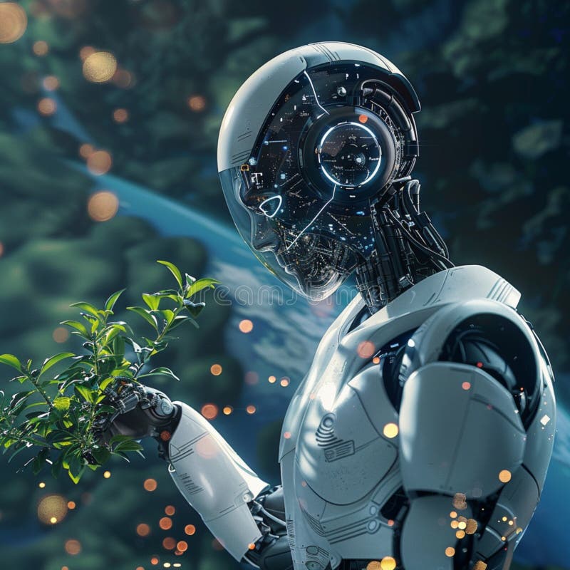 Tech Powered Robot in Eco Harmony, Symbolizing Earth Friendly AI ...