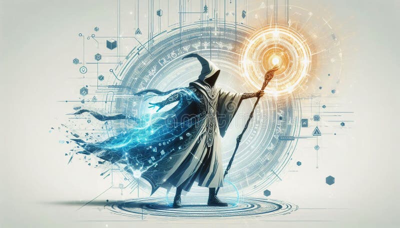 Tech-Powered Wizard Summoning Energy Barrier, Protecting Artifact Stock ...