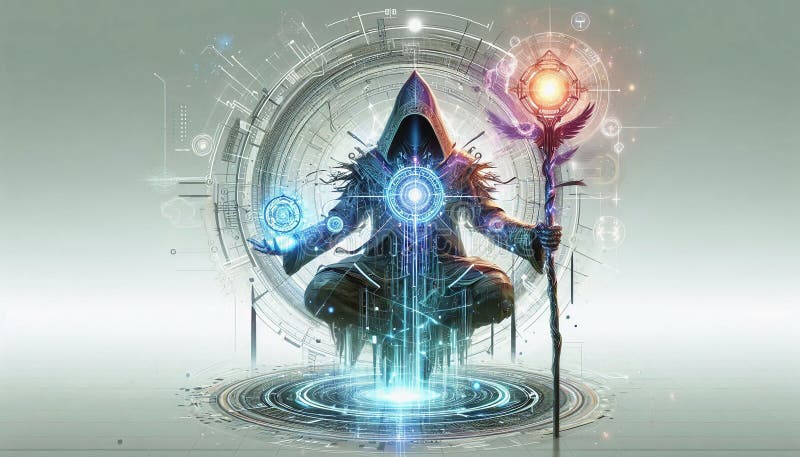 Tech-Powered Wizard Summoning Energy Barrier, Protecting Artifact Stock ...