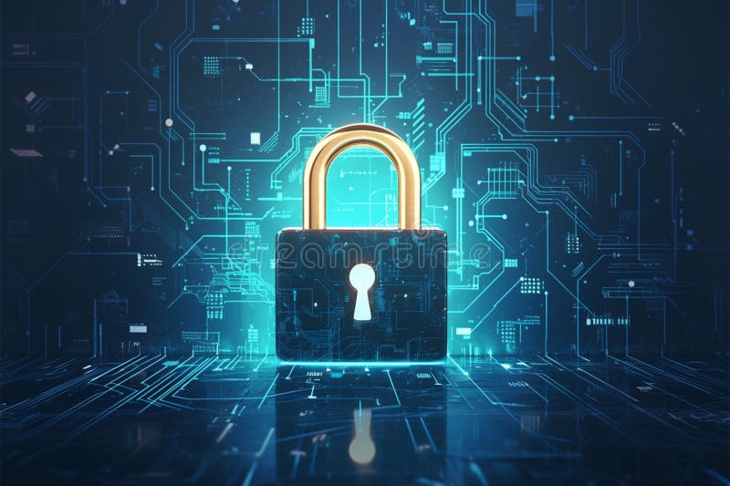Tech Protection Padlock on Circuit Board, Illustrating Cyber Security ...