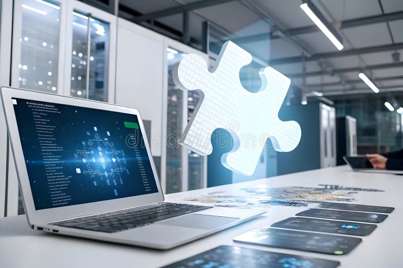 Tech puzzle connect stock illustration. Illustration of network - 377641261