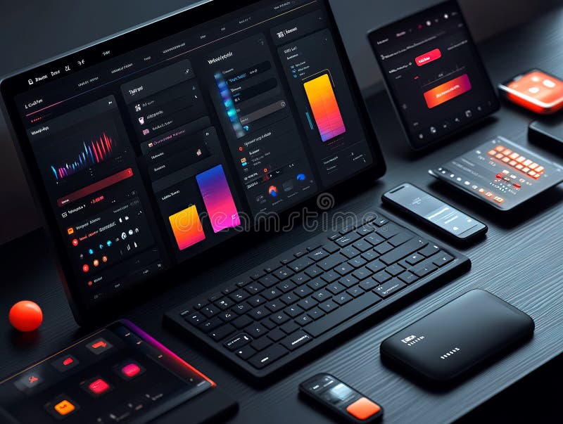 A Tech-rich Workspace with a Laptop Displaying Colorful Graphs, Compact ...