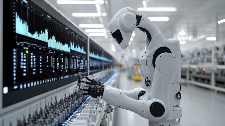 Tech Robot Operating Systems with Digital Data Visuals Stock ...