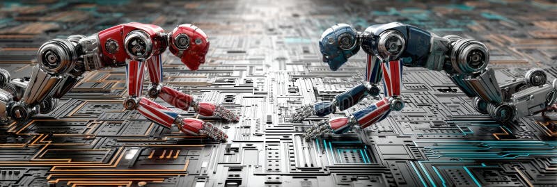 Tech Robots Draped in National Flags Confront Each Other Over Circuit ...