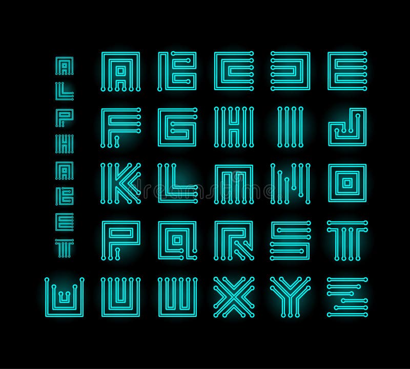 Tech Ront, Technology Vector Alphabet, Chipset Stylized Letters, Cpu ...
