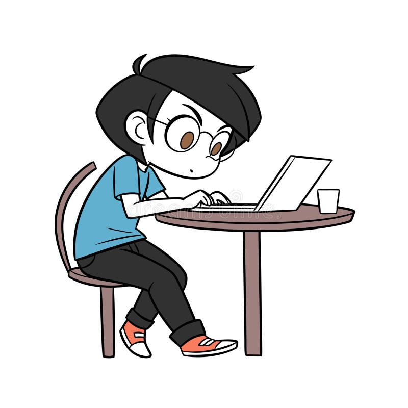 Tech-Savvy Cartoon Girl Programmer with Laptop Stock Illustration ...