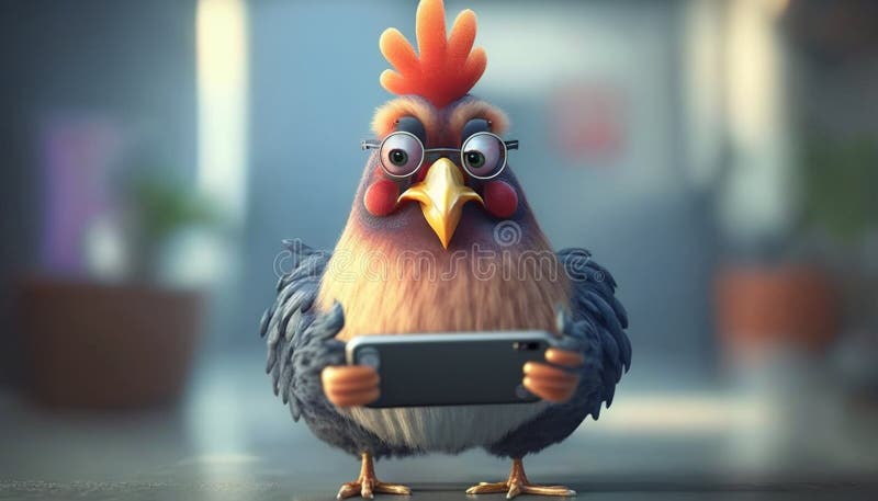 Tech-Savvy Chicken: Checking Messages on Smartphone with Glasses Stock ...