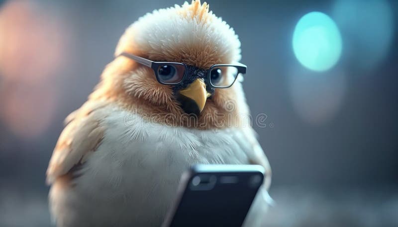 Tech-Savvy Chicken: Checking Messages on Smartphone with Glasses Stock ...