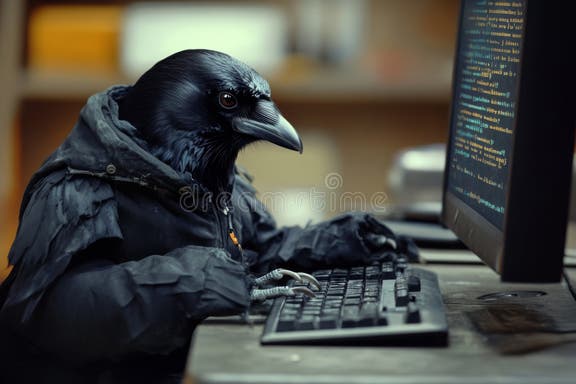 Tech-Savvy Crow Coding Brilliance Stock Illustration - Illustration of ...