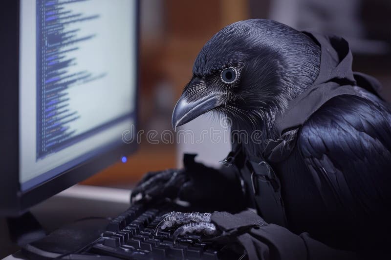 Tech-Savvy Crow Coding Genius Stock Illustration - Illustration of ...