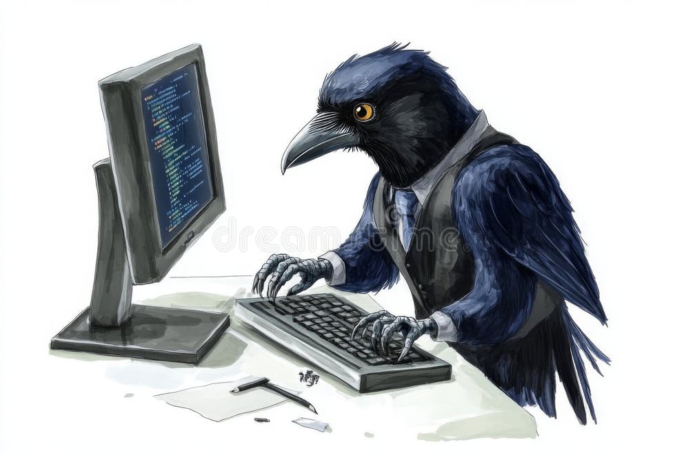 Tech-Savvy Crow Coding Wizardry Stock Illustration - Illustration of ...