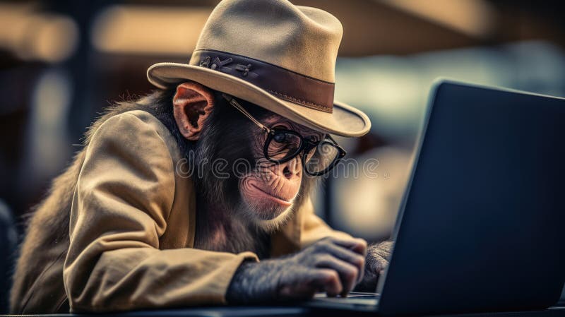 Tech Savvy Monkey Typing on a Laptop AI Generated Stock Illustration ...