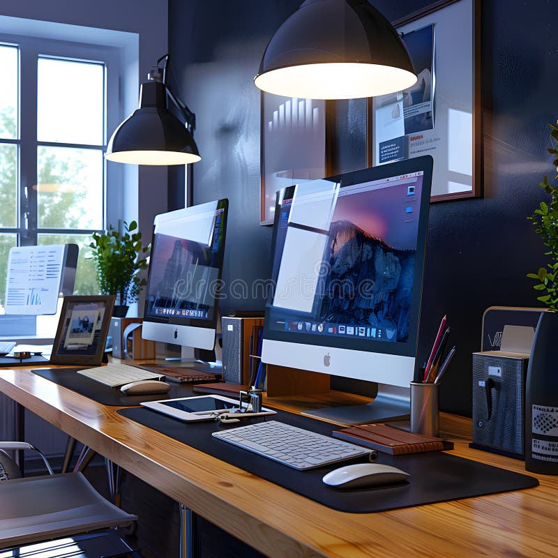 Tech-Savvy Office Setup stock illustration. Illustration of integration ...