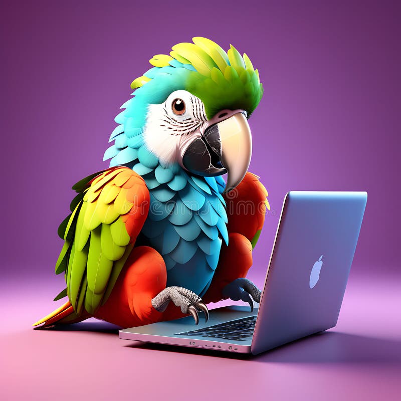 Tech-Savvy Parrot: 3D Rendered Cartoonish Image of a Parrot Using a ...