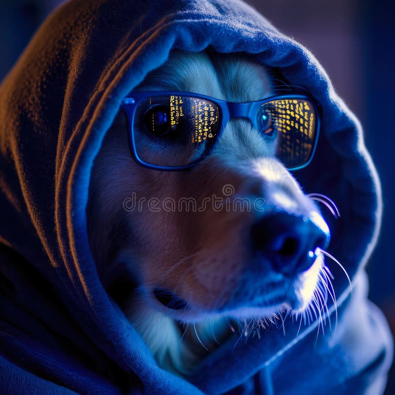 Tech-Savvy Pooch: Coding Coolness in Canine Couture. Stock Illustration ...