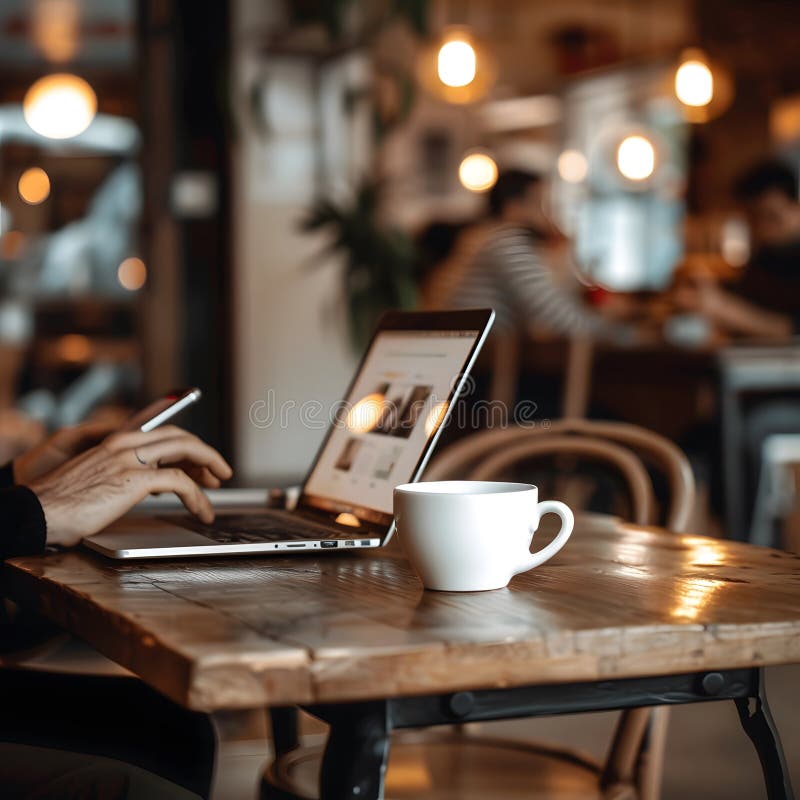 Tech-Savvy Professional: Balancing Work and Coffee in a Modern Cafe ...