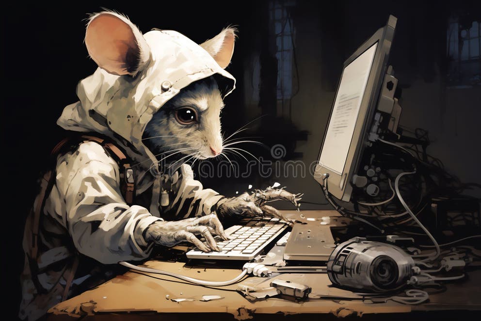 A Tech-savvy Robot Rodent Mouse Working from Home on a Laptop Computer ...