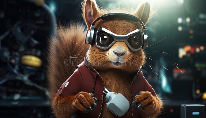Charismatic and Friendly Tech-savvy Squirrel. Software and Technology Products Stock ...