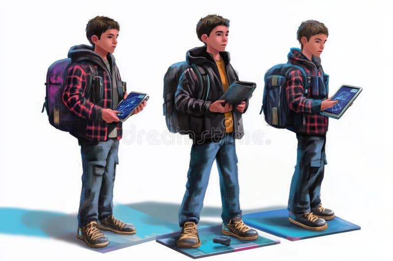 Tech-Savvy Young Students in Casual Outfits Standing with Tablets Stock ...