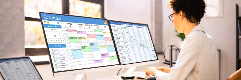 Tech Schedule List on Computer Screen Stock Photo - Image of workaholic ...