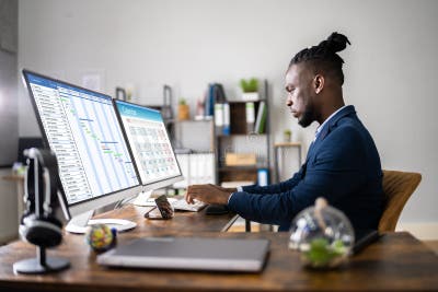 Tech Schedule List on Computer Screen Stock Image - Image of desk ...