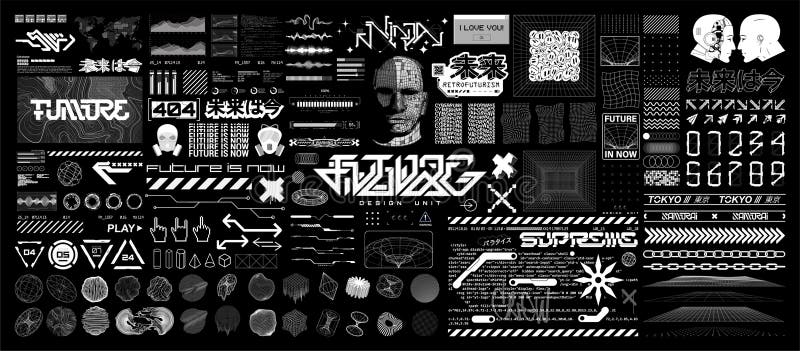 Tech, Sci-fi, HUD Retrofuturistic Elements Set. 3D Elements Stock ...