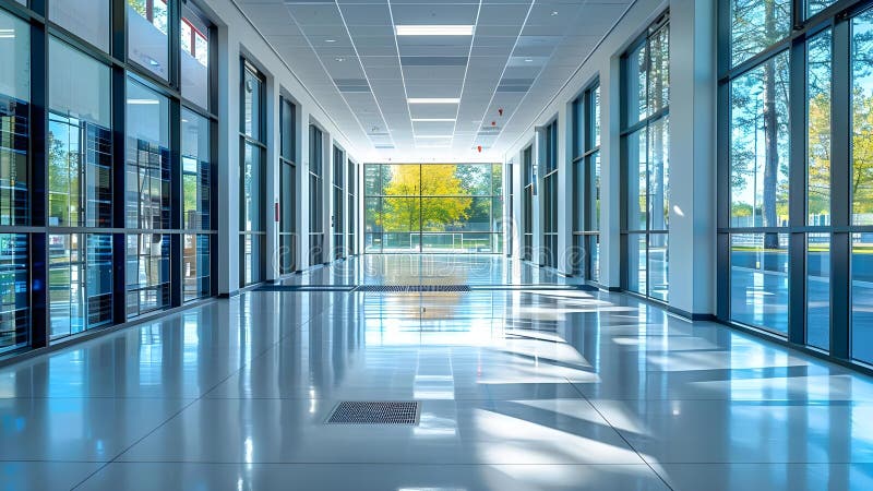 Tech Server Room with Large Windows and Visible Wire Installations in a ...