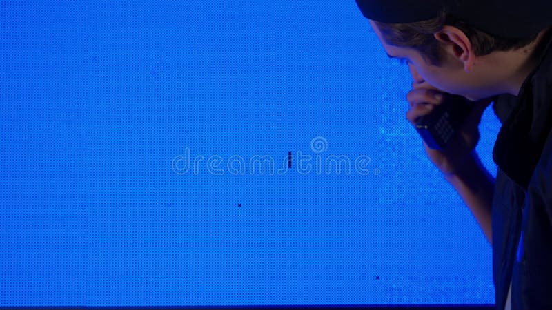 Male Worker Checking Big Led Screen Panels on Stage. Technician Service ...