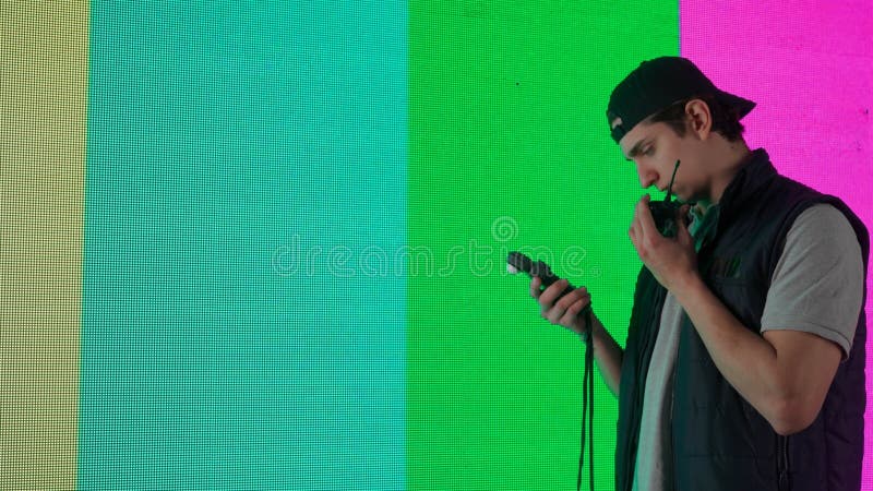 Male Worker Checking Big Led Screen. Technician Man with Lux Meter ...