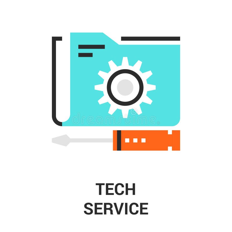 Tech Service Flat Line Icon Design Concept Stock Vector - Illustration ...