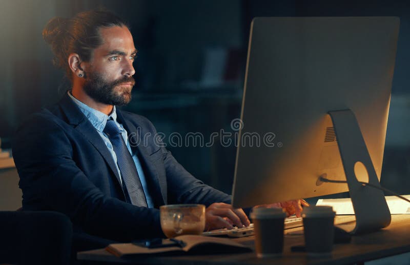 Tech Software And Computer Web Design Worker Working At Night On Cyber