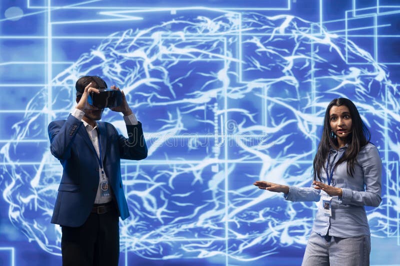 Tech Specialists Presenting VR Headset and AI Tech during Summit ...