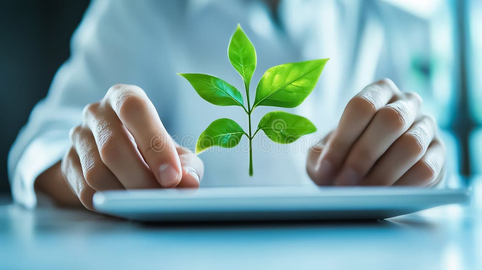 Tech Startup CEO Working on a Tablet, Futuristic Office Setting Stock ...