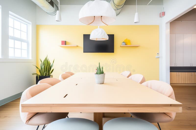 Tech Startup Conference Room, Minimalist Table with Bean Bag Seats ...