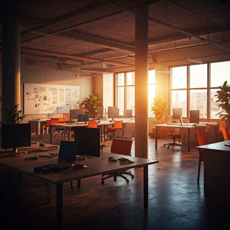 Tech Startup Workspace stock illustration. Illustration of greenery ...