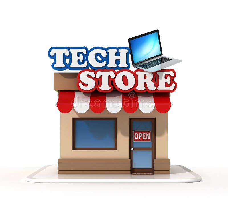 Tech Store Shop Front 3d Rendering Stock Illustration - Illustration of ...