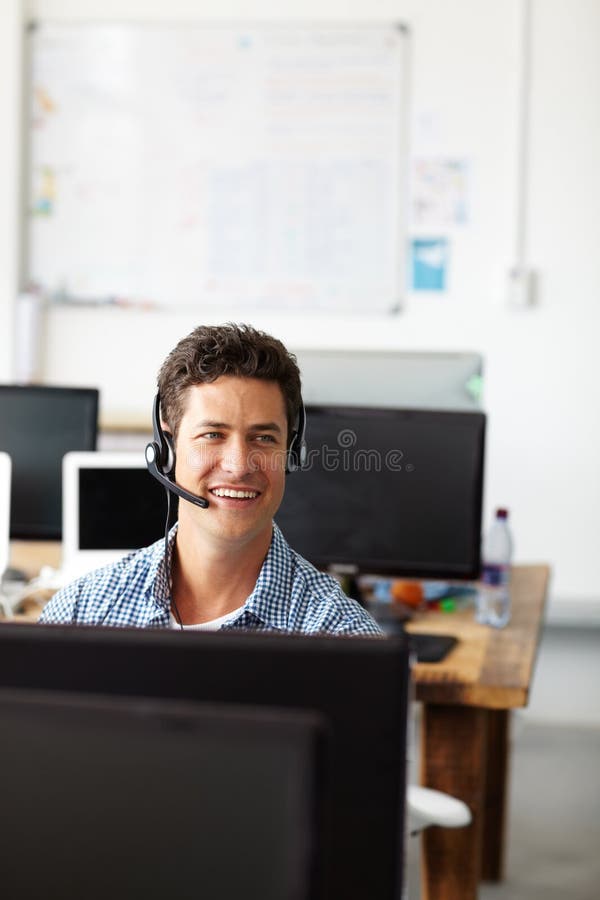 Tech Support, Computer and Man with Phone Call, Headset and Consultant ...