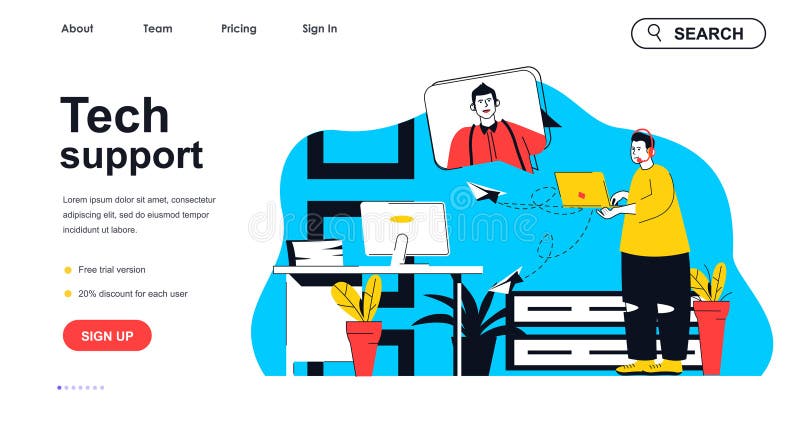 Tech Support Concept for Landing Page Template. Vector Illustration ...